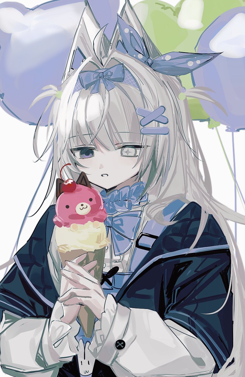 Safebooru - 1girl ahoge animal ears black jacket blue bow blue bowtie blue choker blue dress ...