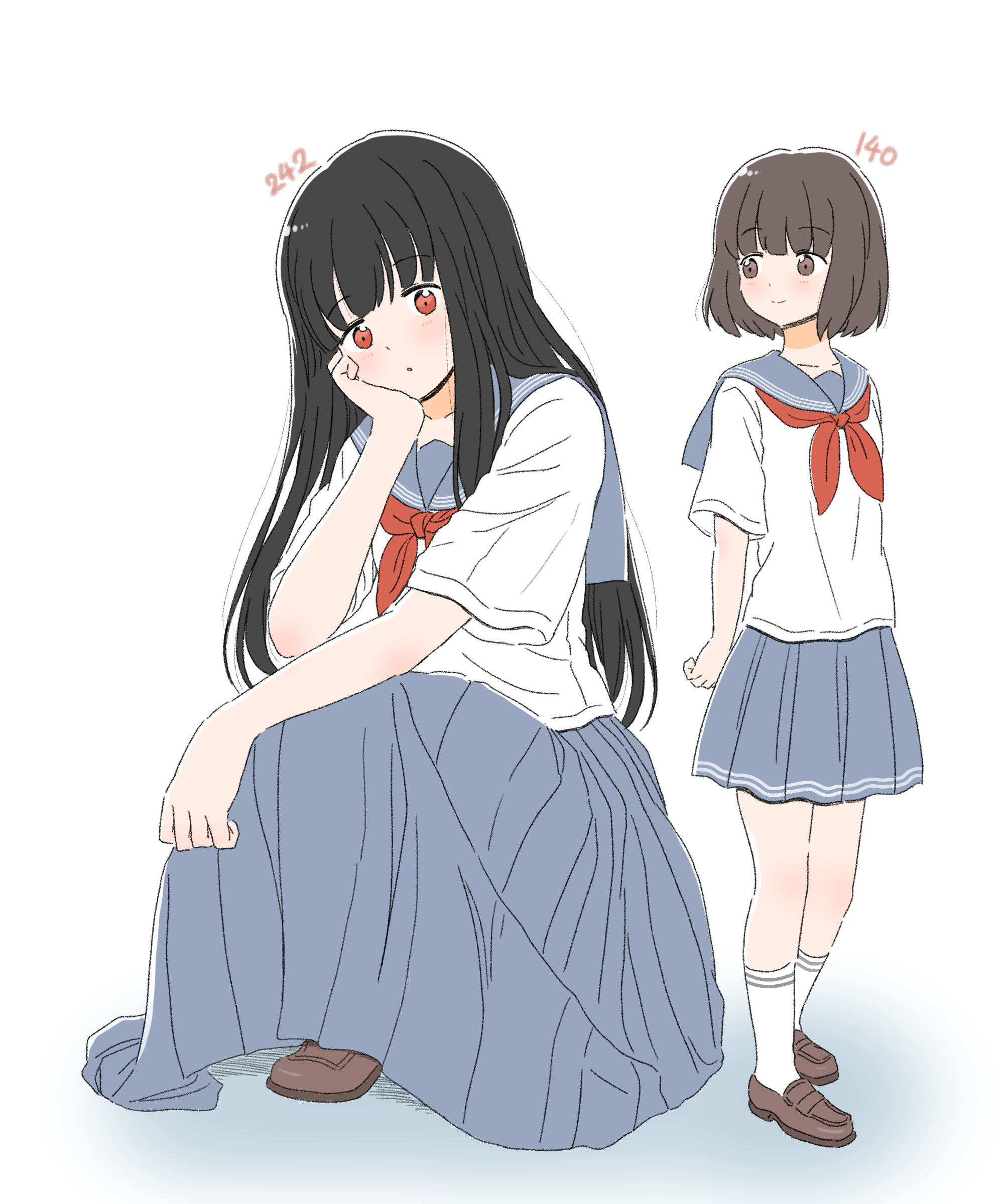 Safebooru - 2girls absurdres black hair blue sailor collar blue skirt brown eyes brown hair ...