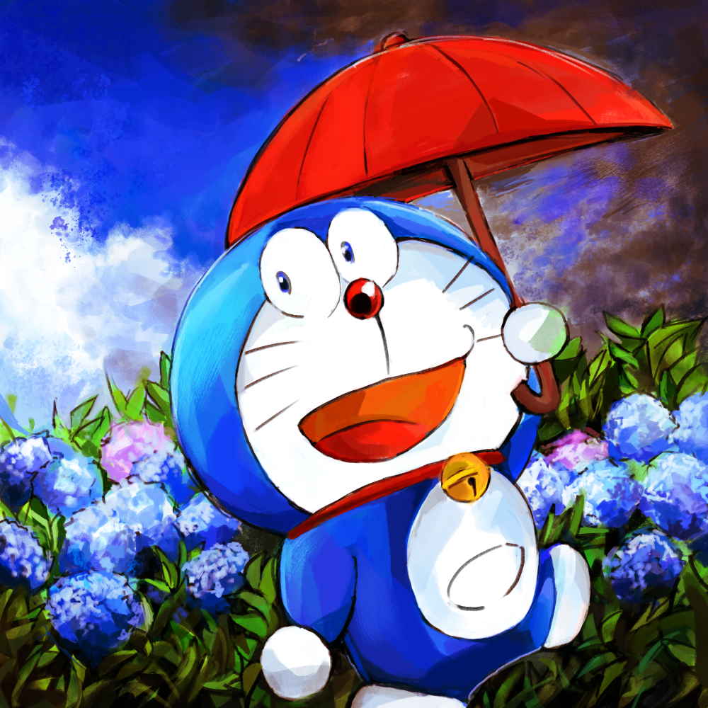Safebooru - 1boy bell collar doraemon doraemon (character) field flower ...