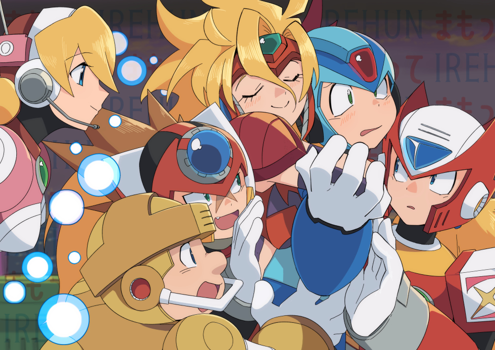 Safebooru - 2girls 4boys alia (mega man) android armor axl (mega man ...