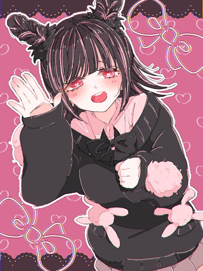 Safebooru - 1girl black bow black bowtie black cardigan blush border bow bowtie cardigan cowboy ...