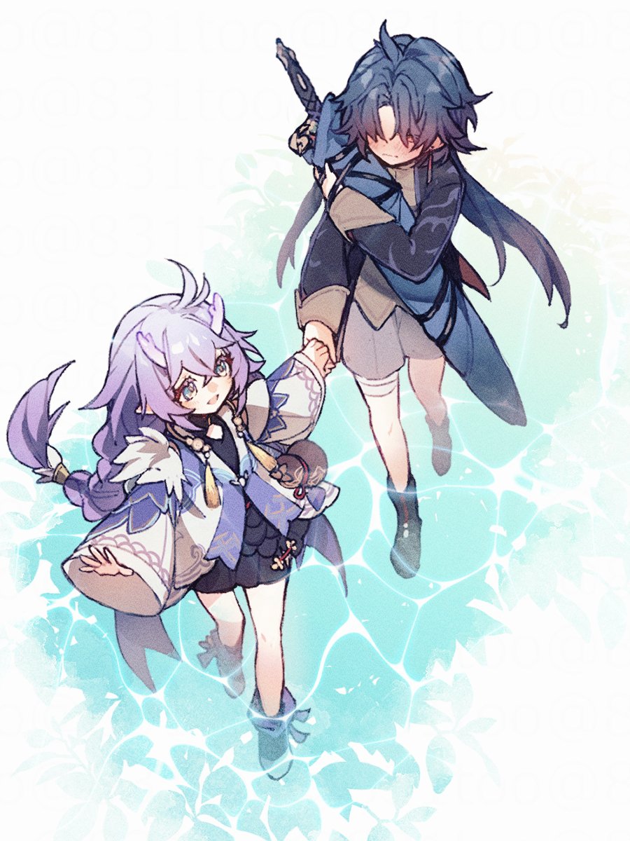 Safebooru - 1boy 1girl 831too :d aged down antenna hair aqua eyes bailu ...