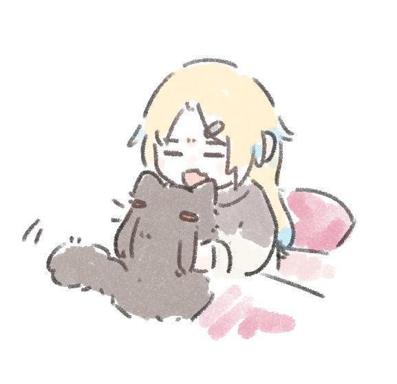 Safebooru - 1girl animal animalization ao kaeru blonde hair blue hair cat fang fujishima megumi ...