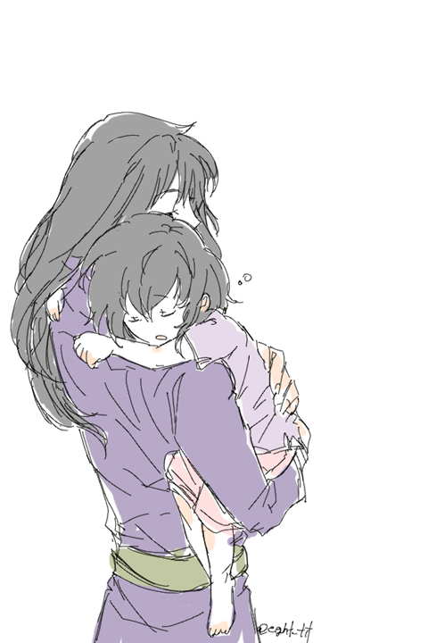 Safebooru - 1boy 1girl black hair carrying child child carry closed eyes cousins fire emblem ...