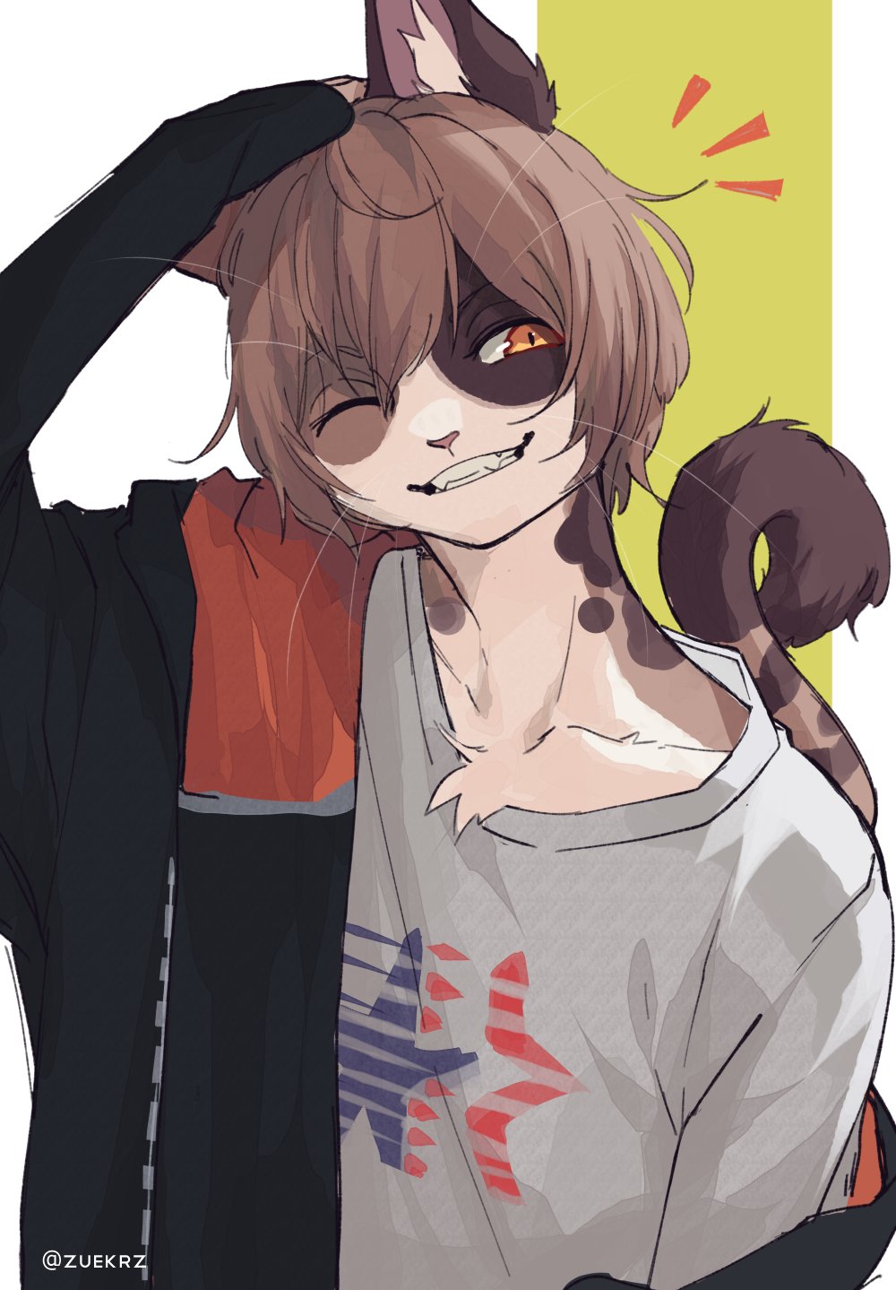 Safebooru - 1boy animal ears black jacket brown fur brown hair cat boy ...