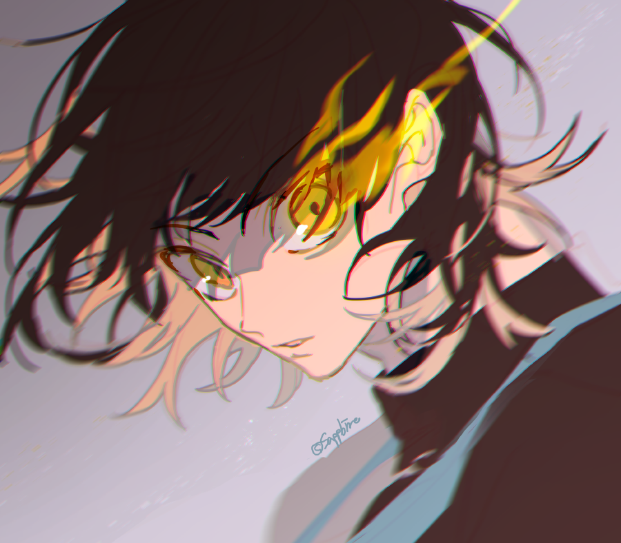 Safebooru - 1boy bachira meguru black hair blonde hair blue lock colored inner hair flaming eye ...