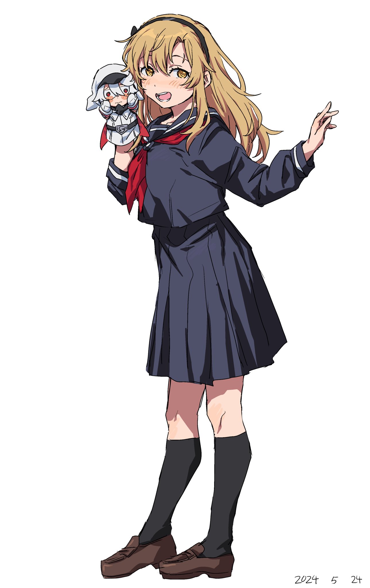 Safebooru - 1girl :d black hairband black sailor collar black shirt ...