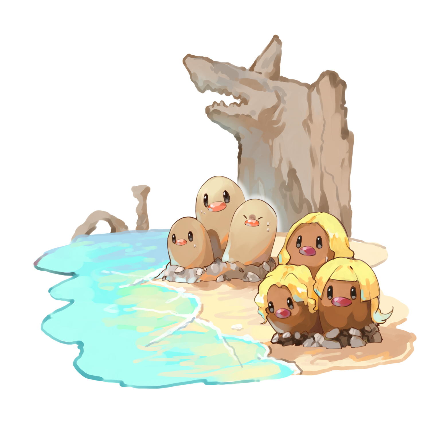Safebooru - alolan dugtrio beach black eyes blonde hair bright pupils ...