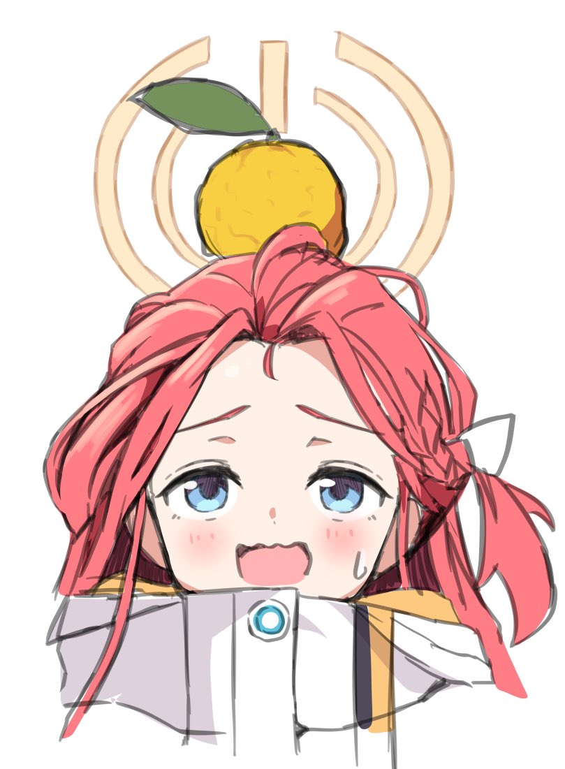 Safebooru - 1girl blue archive blue eyes food food on head forehead fruit fruit on head halo ...