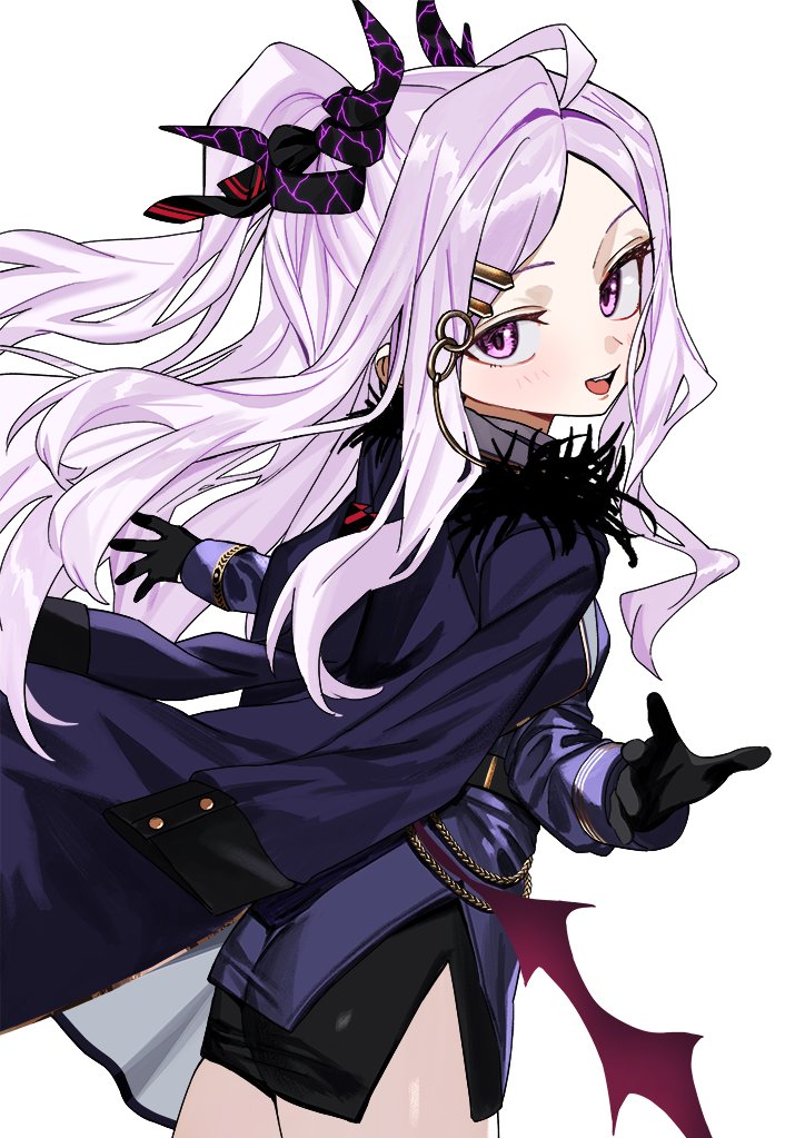 Safebooru - 1girl black coat black gloves black horns black skirt blue archive blush coat coat ...