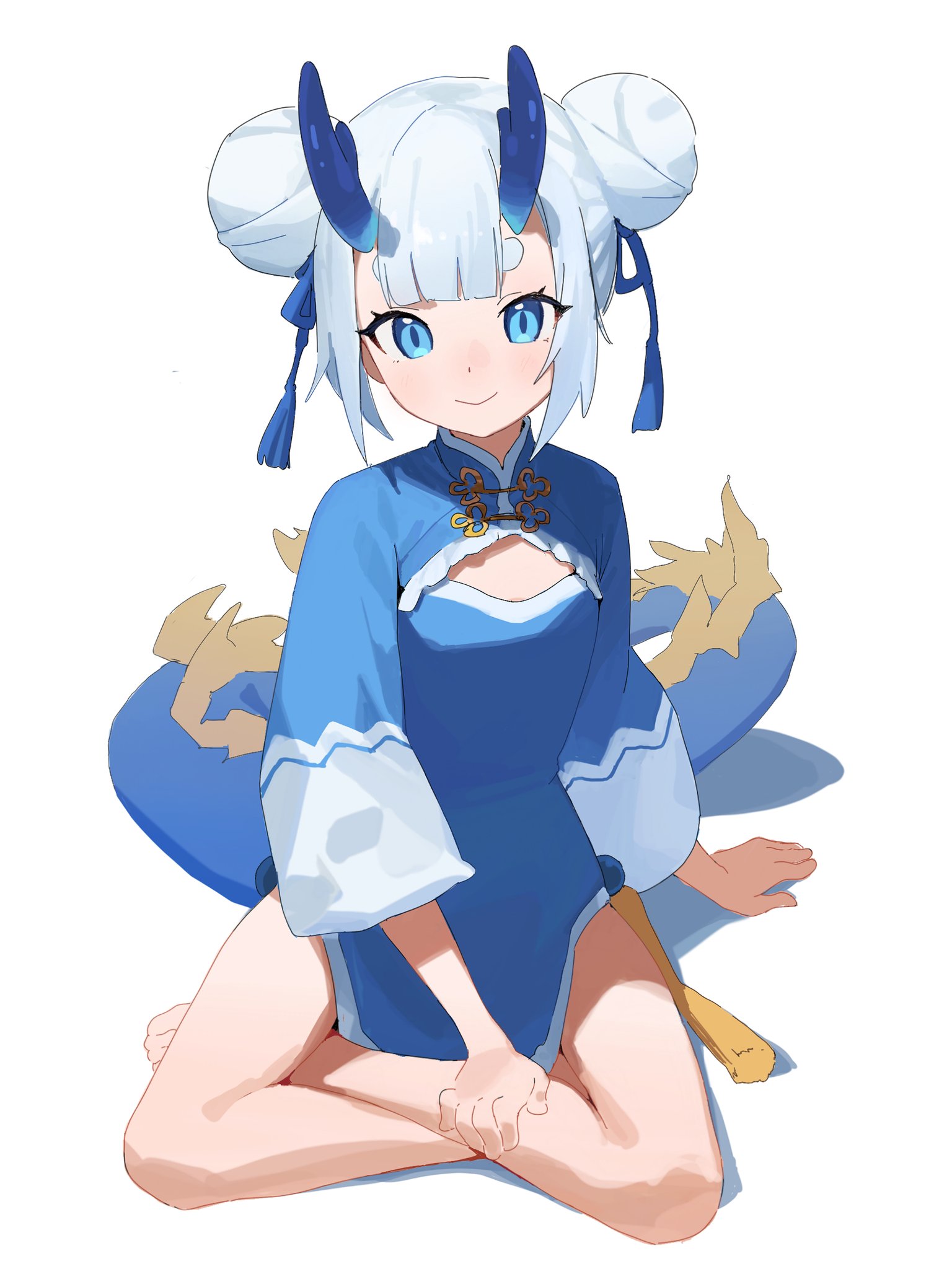 Safebooru - 1girl alternate costume blue dress china dress chinese clothes cleavage cutout ...