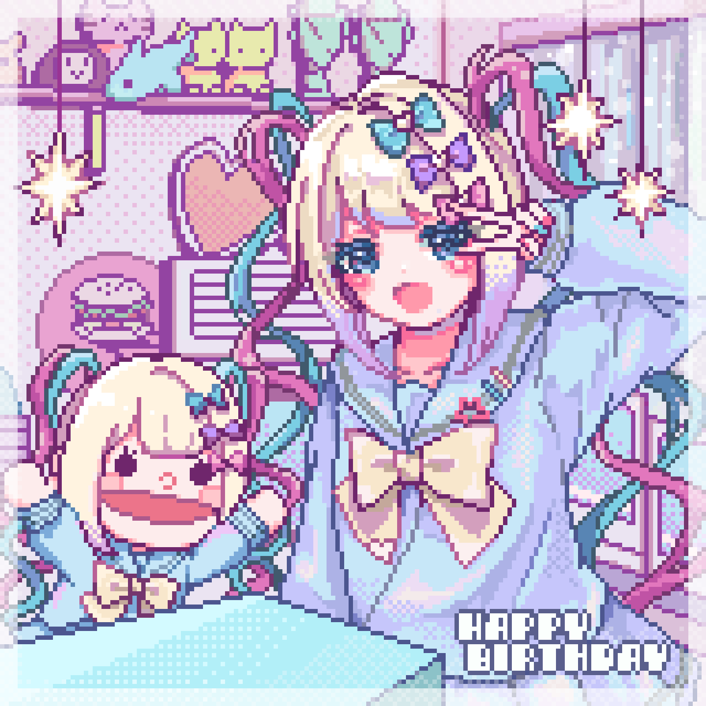 Safebooru - 1girl :d blonde hair blue bow blue eyes blue hair blue serafuku blue shirt blue ...