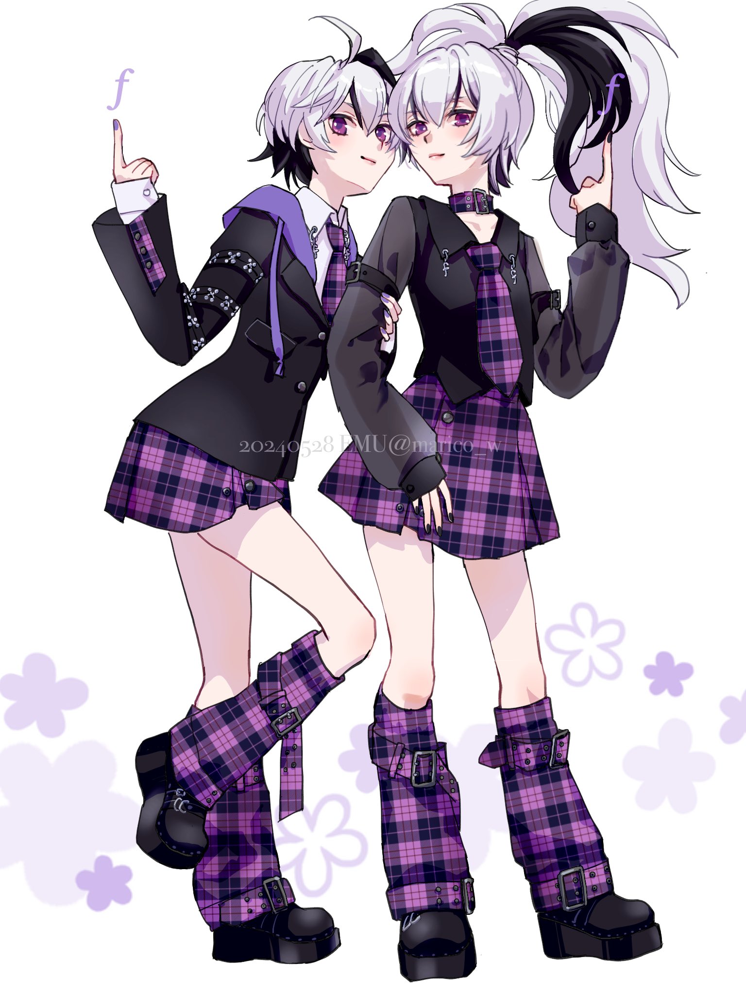 Safebooru - 2girls ahoge androgynous arm grab armband belt buckle black armband black footwear ...