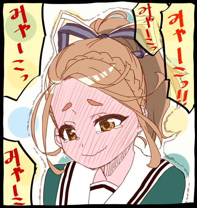 Safebooru - 1girl 22/7 black border black bow blush border bow braid brown eyes brown hair ...