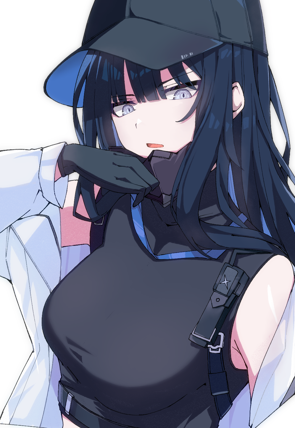 Safebooru - 1girl baseball cap black gloves black hat black mask blue archive blue eyes blue ...
