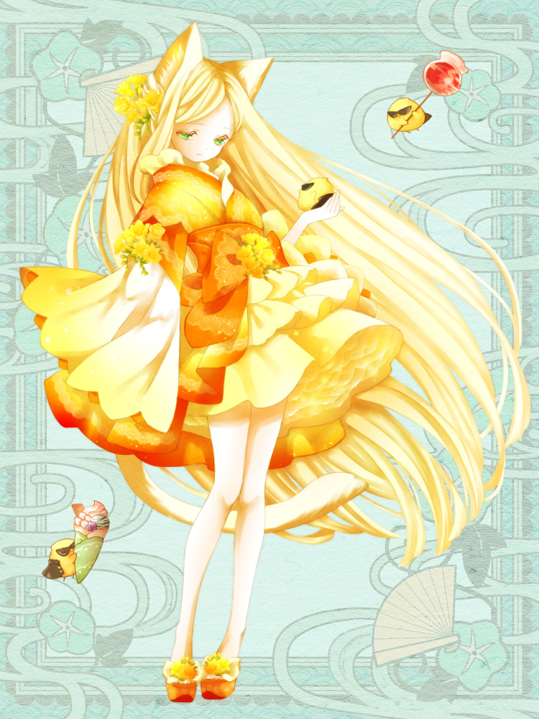 Safebooru - 1girl animal ears bird bird on hand blonde hair candy apple ...