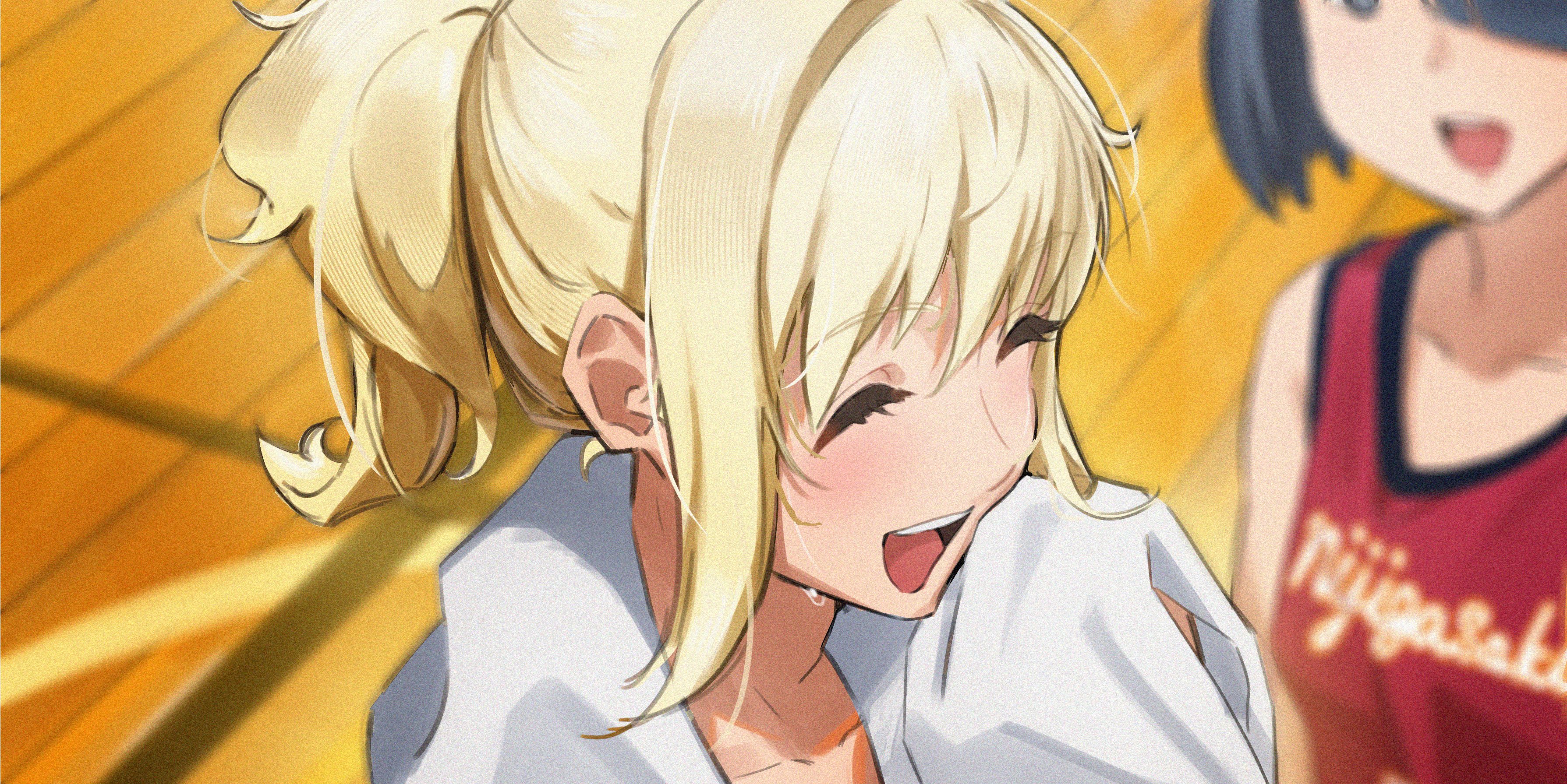 Safebooru - 2girls absurdres blonde hair blurry blurry background collarbone commentary request ...