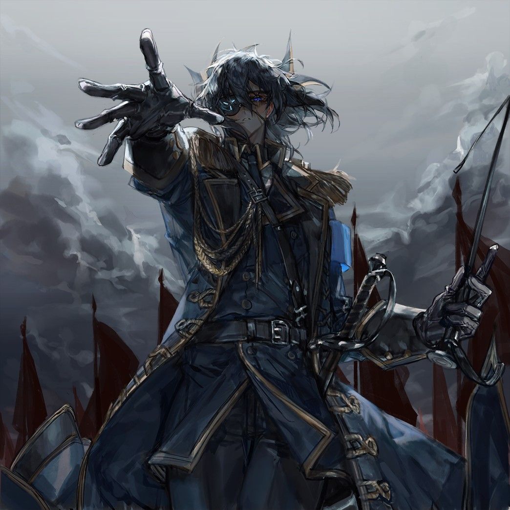 Safebooru - 1boy alternate costume armband artificial eye belt black gloves black hair black ...