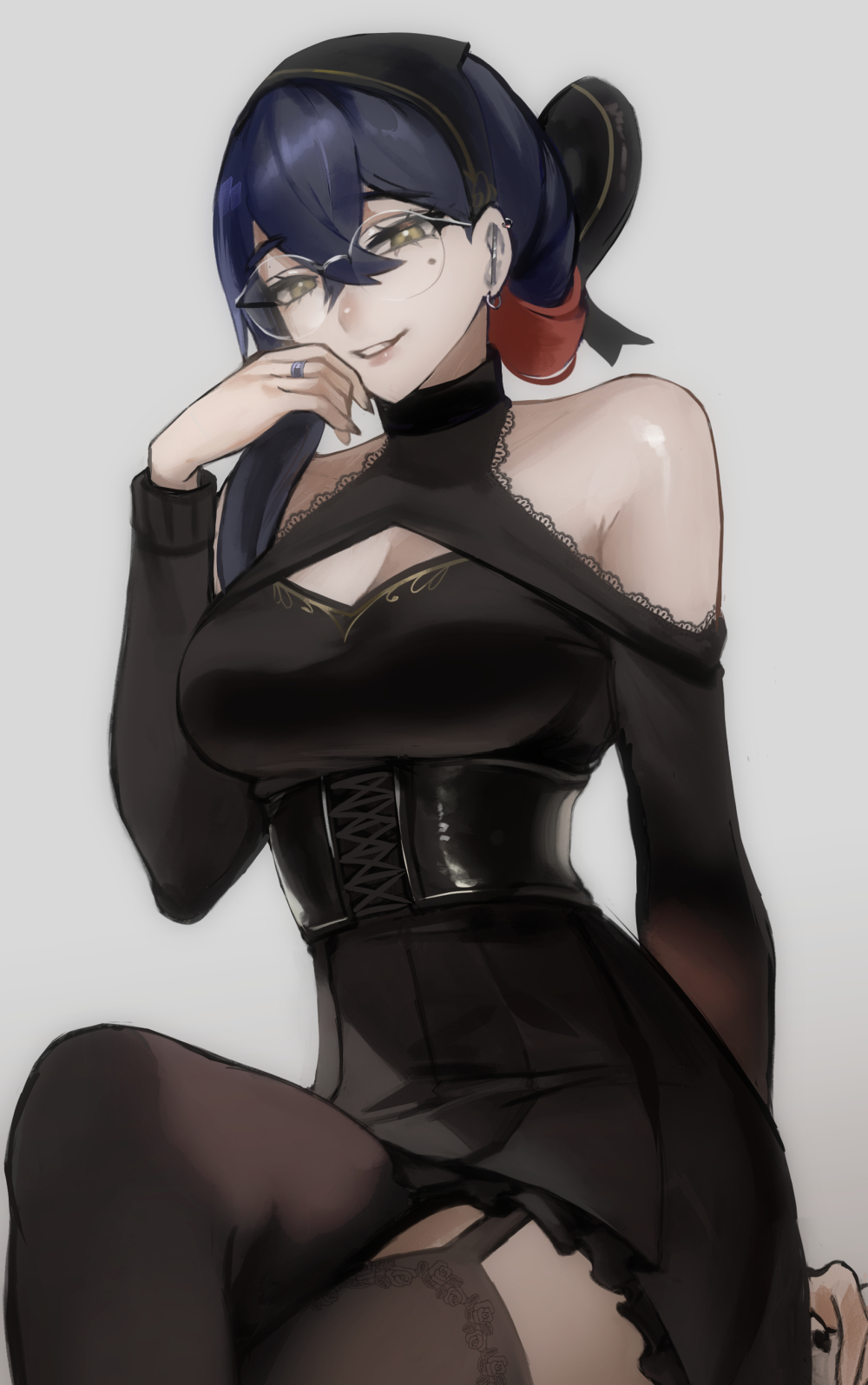 Safebooru - 1girl alternate costume alternate hairstyle bare shoulders black dress black hair ...