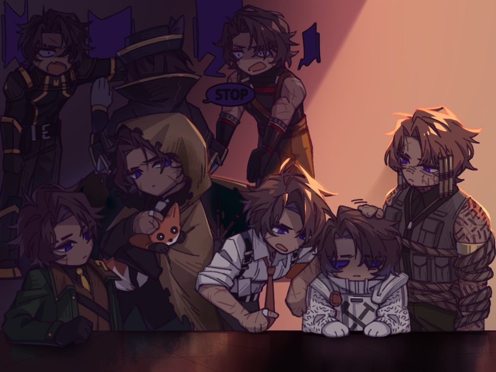 Safebooru - 6+boys armor belt black capelet black gloves black pants black shirt black vest ...