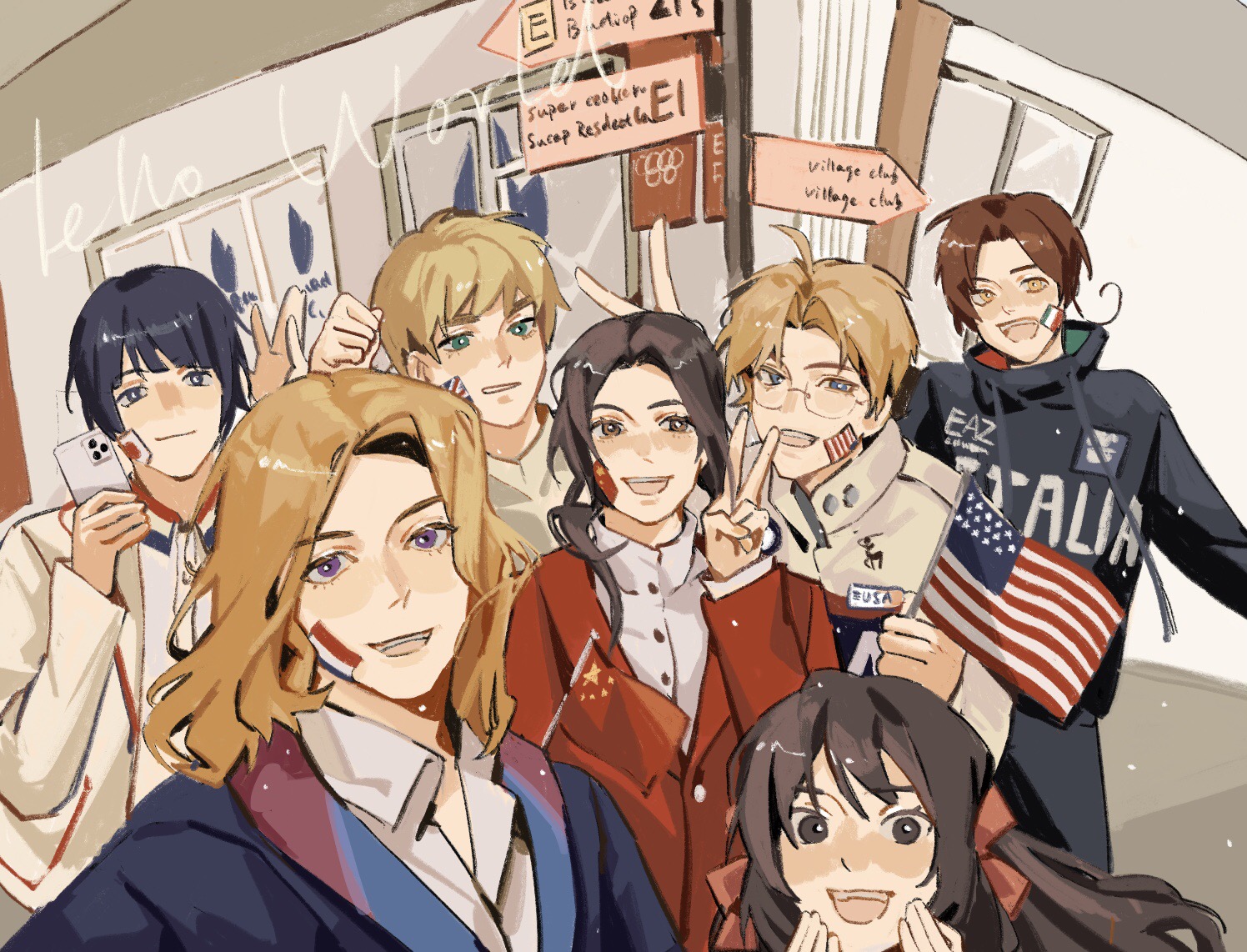 Safebooru - 1girl 2024 summer olympics 6+boys :d ahoge america (hetalia) american flag axis ...