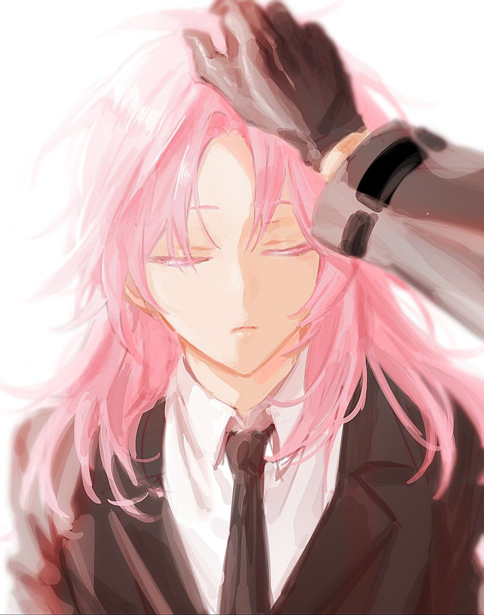 Safebooru - 2boys black gloves black jacket black necktie closed eyes ...