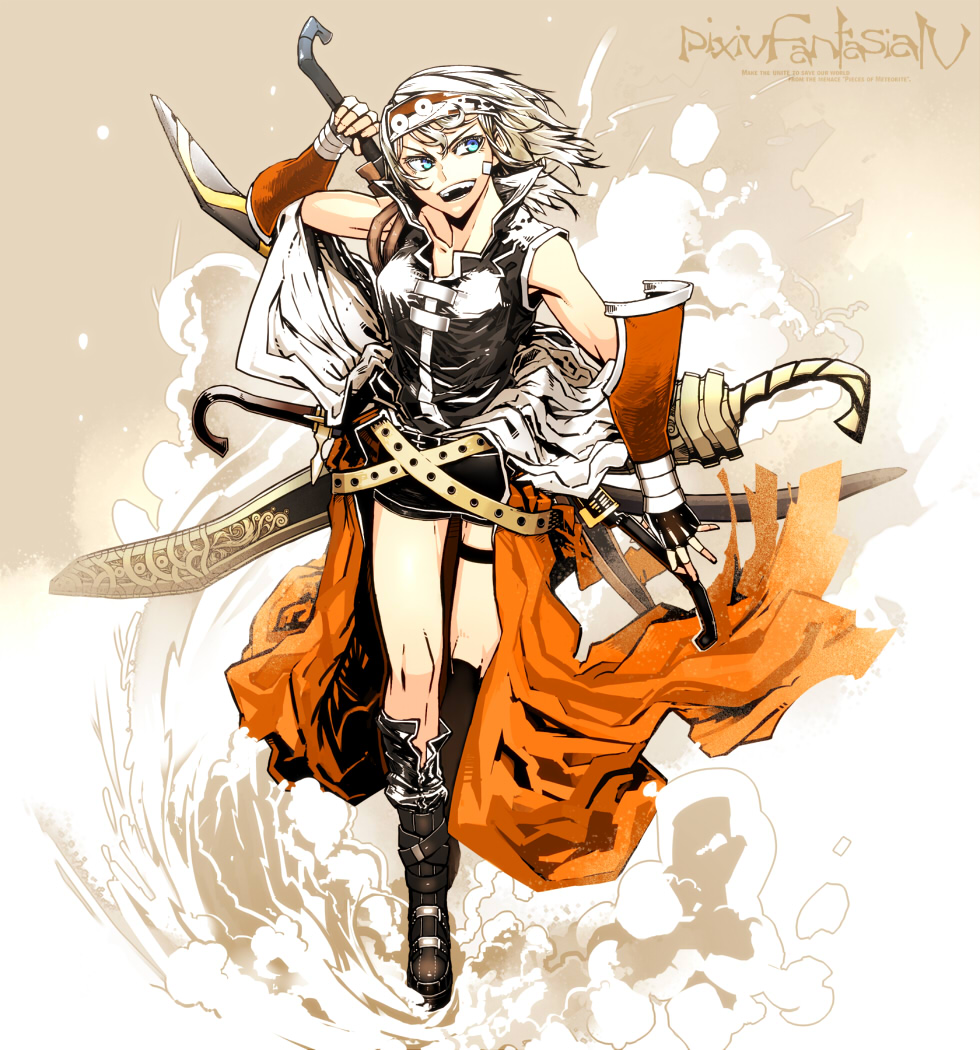 Safebooru - 1girl armor belt blue eyes boots commentary request fantasy fingerless gloves ...