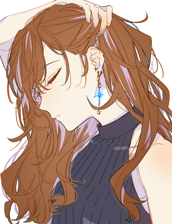 Safebooru - 1girl adjusting hair alternate costume alternate hairstyle black sweater brown hair ...