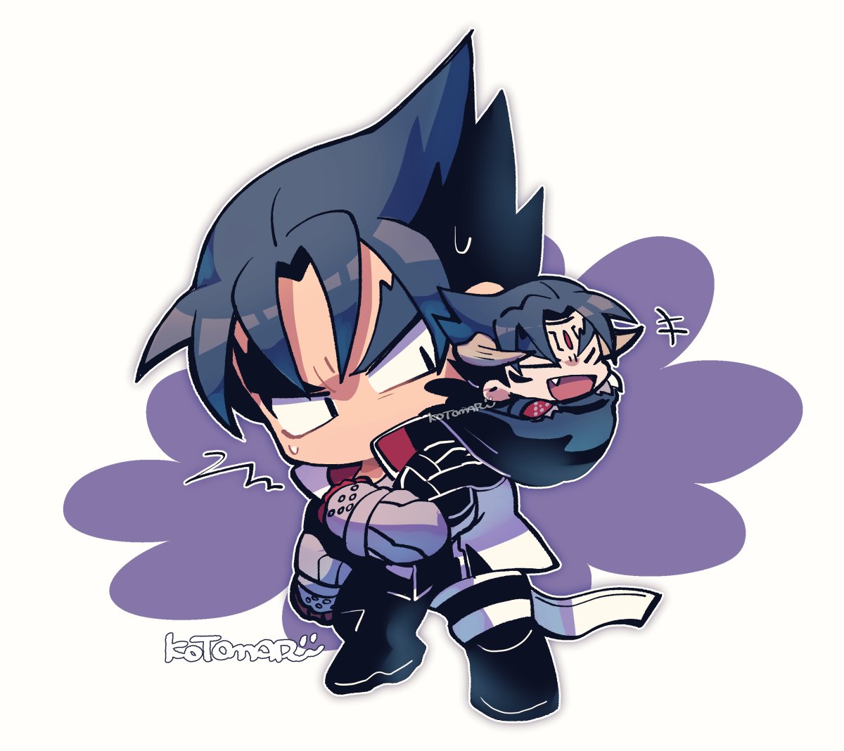 Safebooru - 2boys black hair black jacket black pants chibi chibi only ...