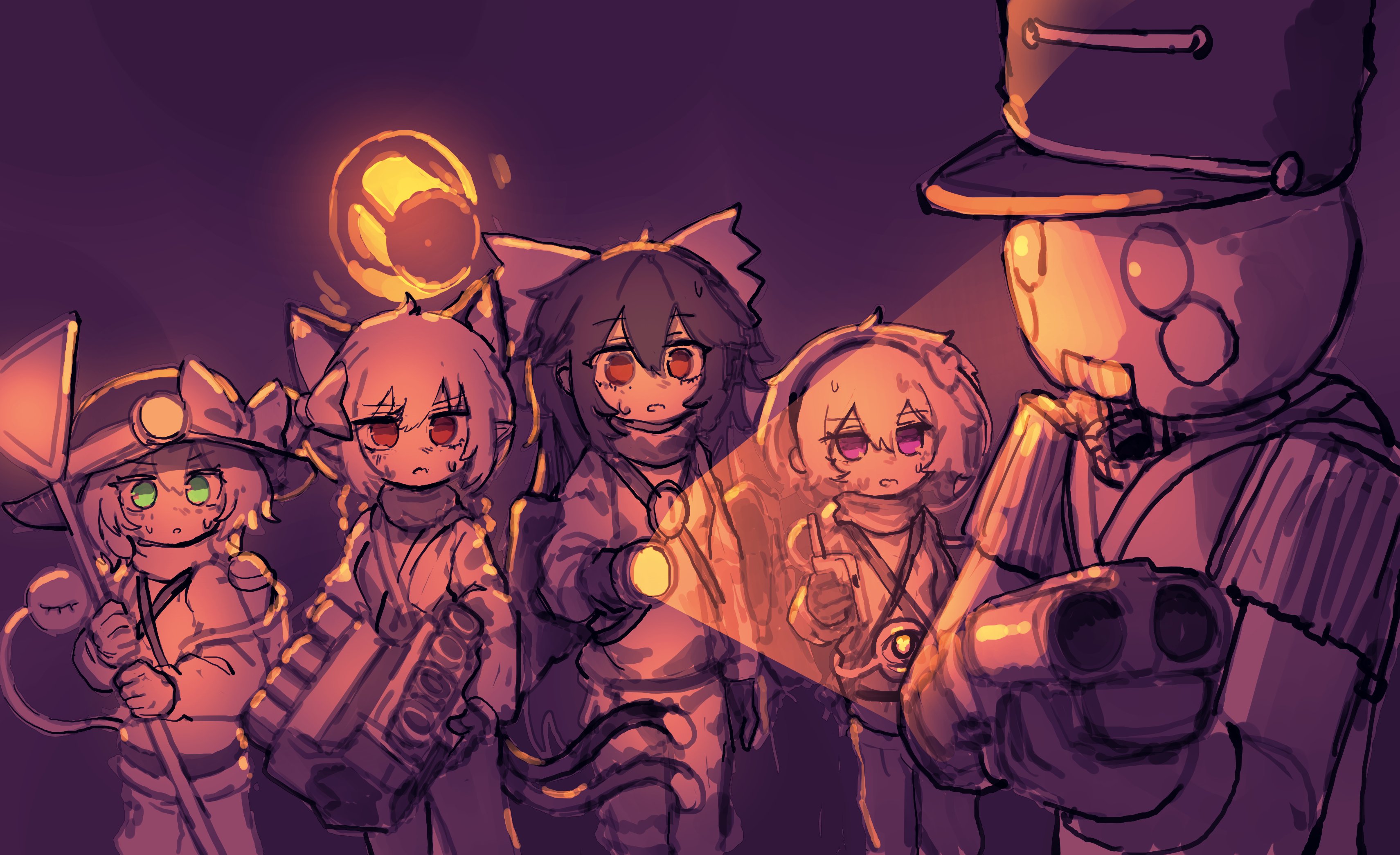 Safebooru - 4girls absurdres animal ears bodysuit bow brown eyes brown ...