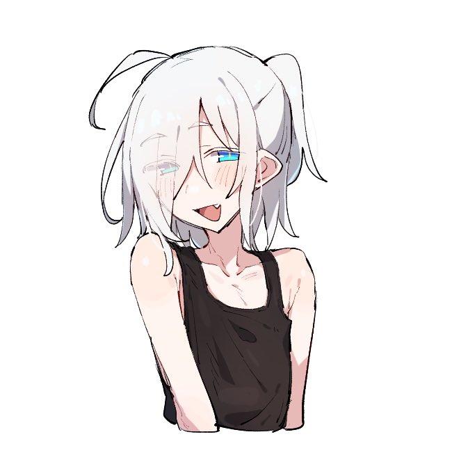 Safebooru - 1girl ahoge azuma shino black tank top blue eyes blush collarbone commentary fang ...
