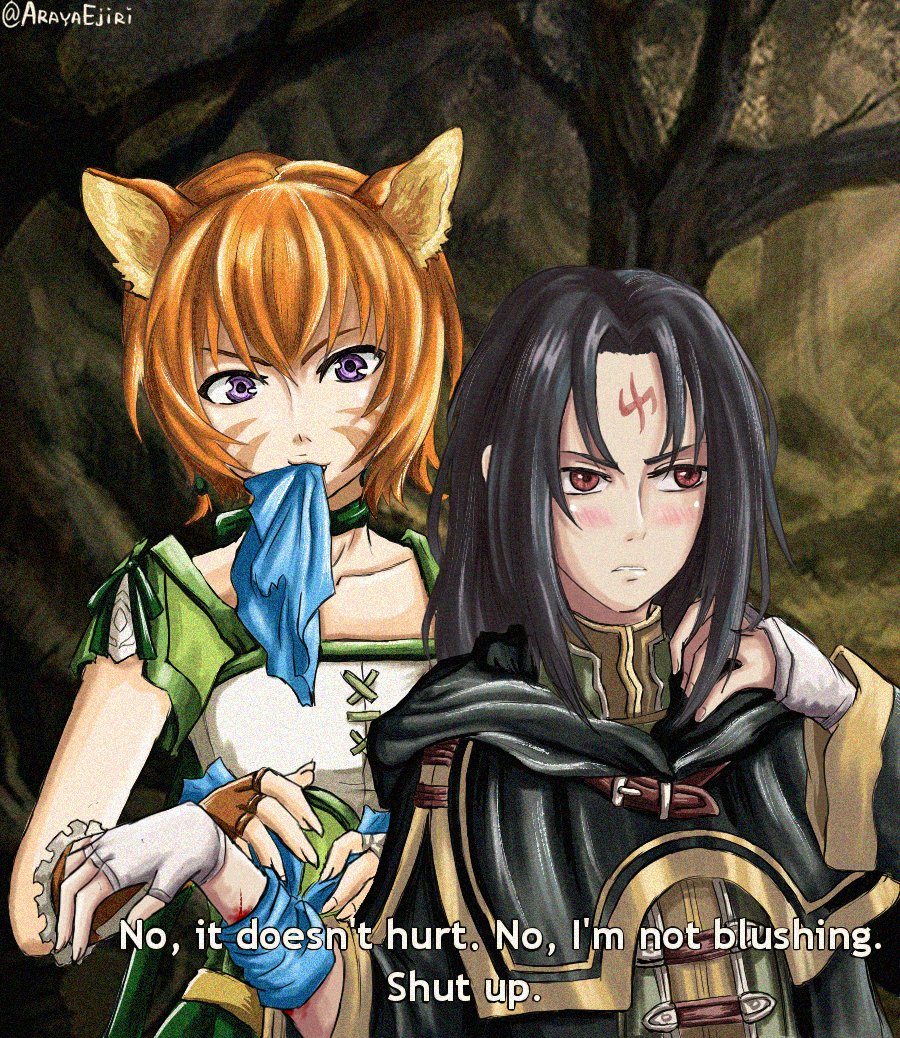 Safebooru - 1boy 1girl animal ears bandaged arm bandages black hair blush cat cat ears cat girl ...