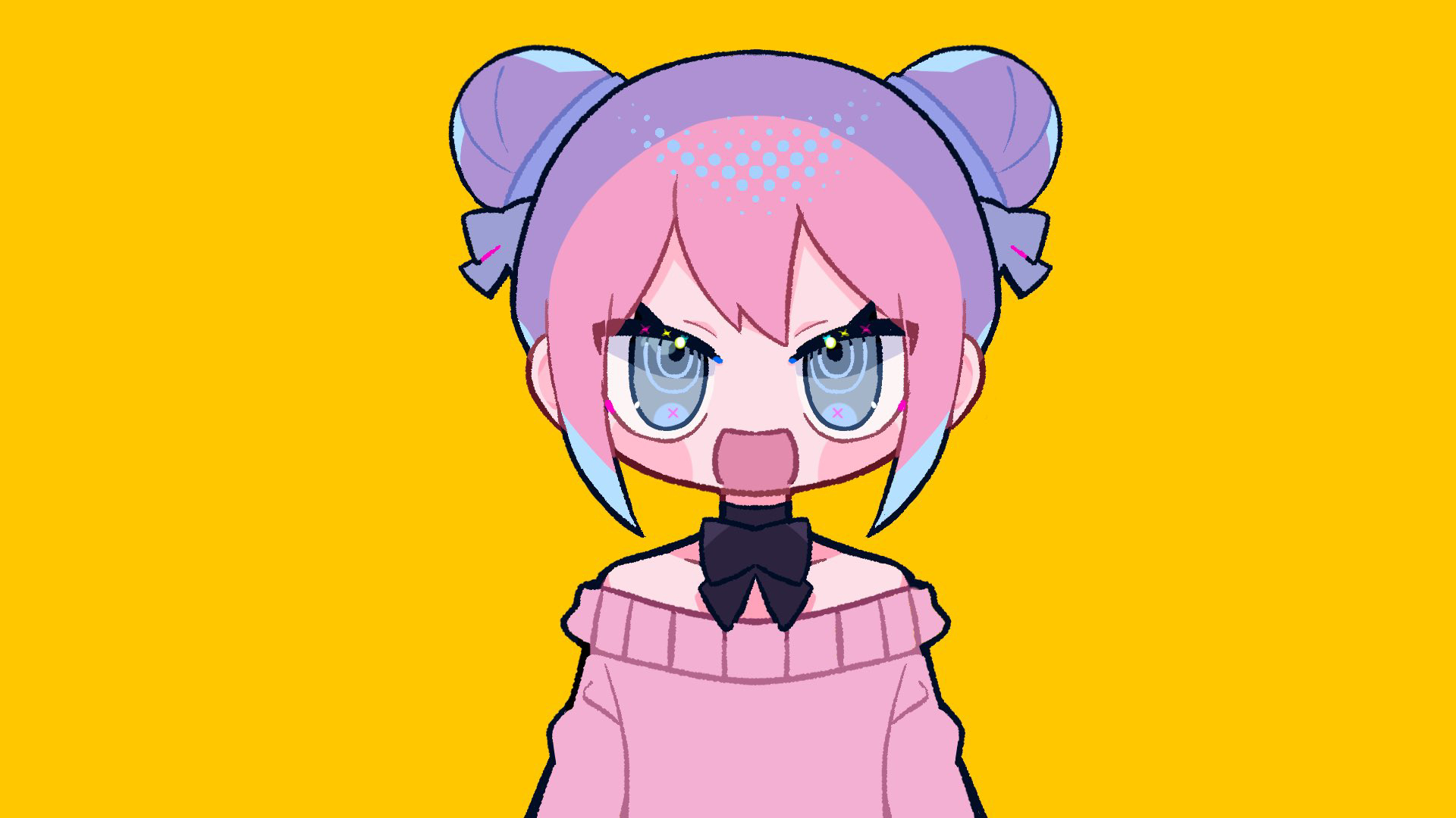 Safebooru - 1girl black bow black choker blue hair blush stickers bow ...