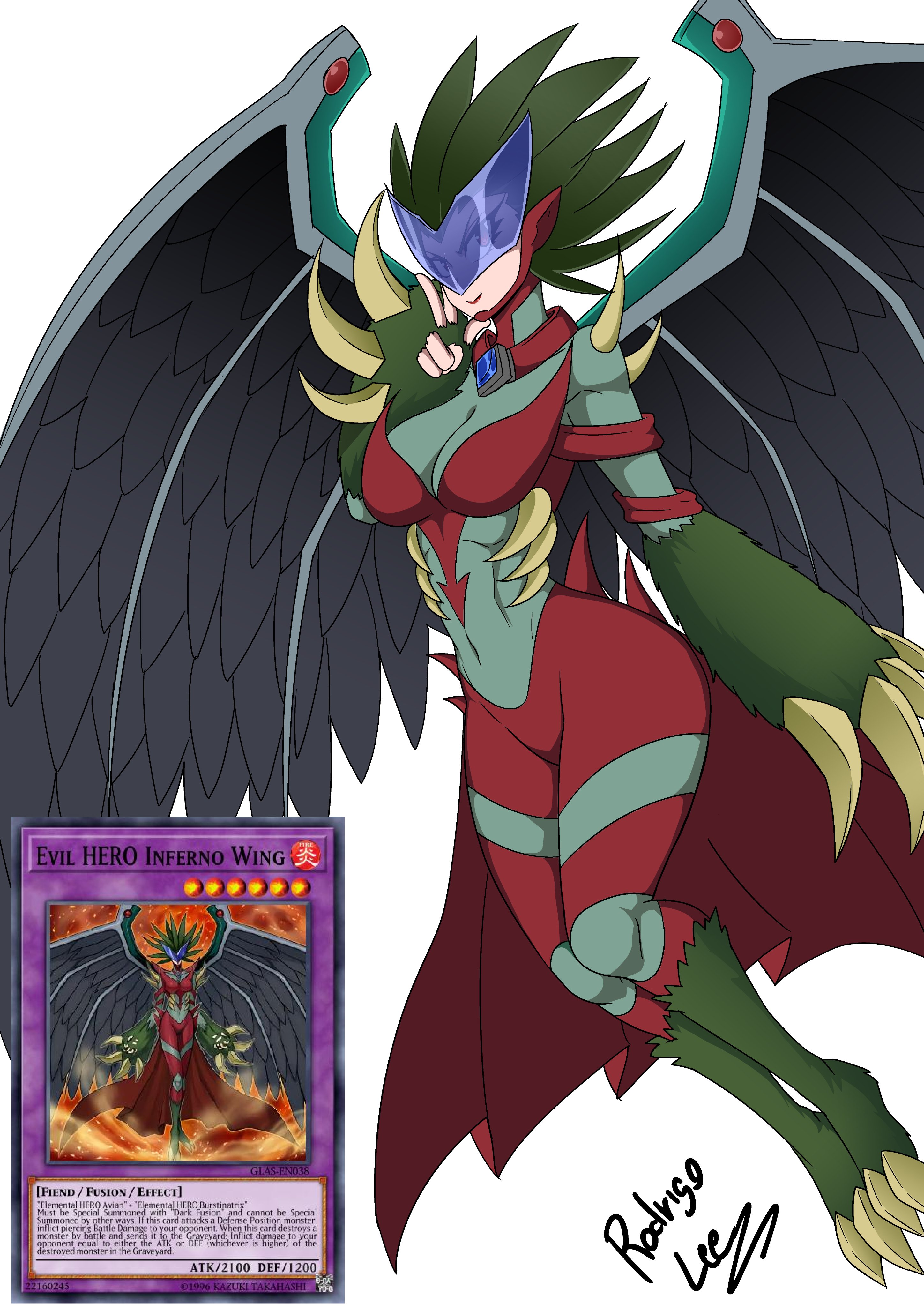 Safebooru - 1girl evil hero inferno wing green hair mask wings yu-gi-oh! | 5013420