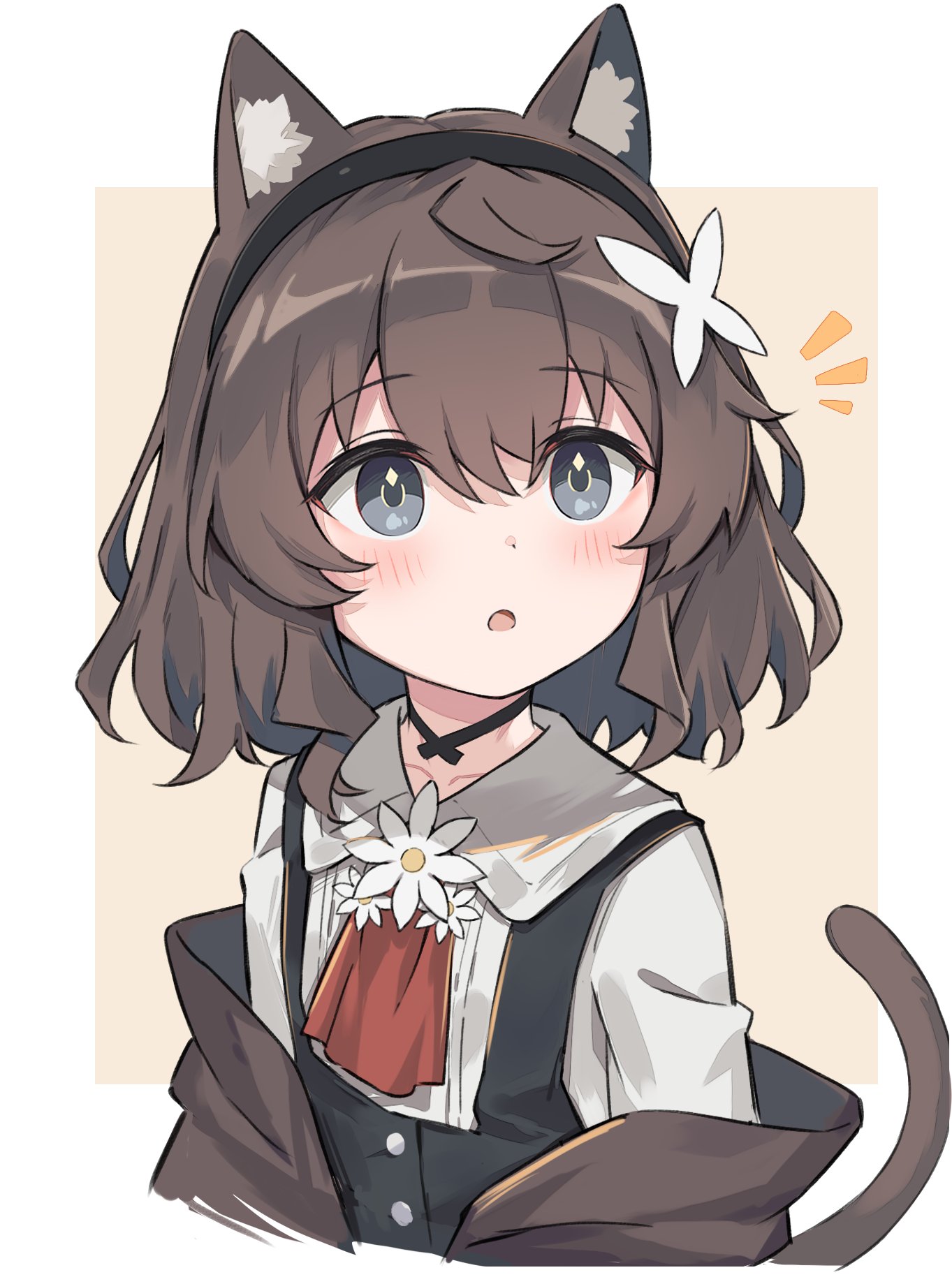 Safebooru - 1girl :o animal ears black dress black eyes black hairband blush border brown hair ...