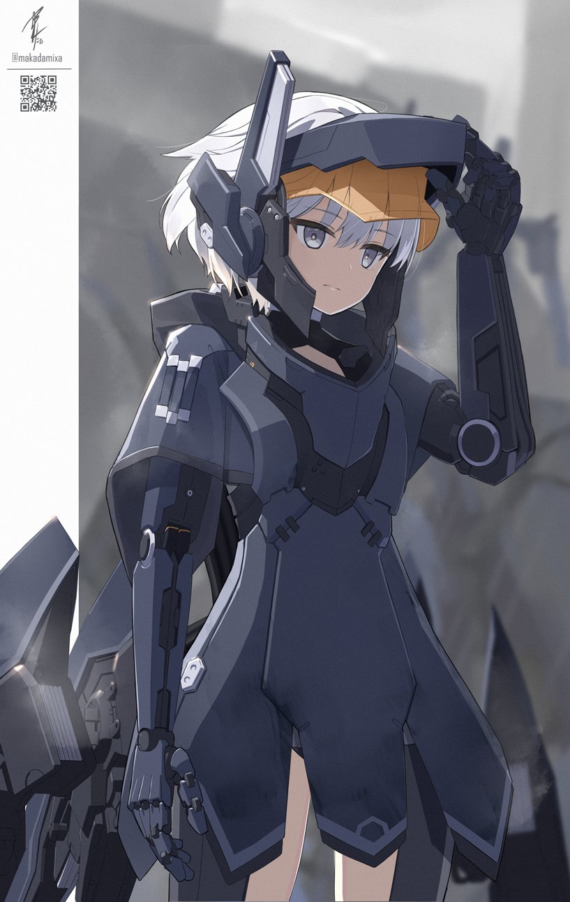 Safebooru - 1girl armor assault visor black dress breastplate dress expressionless grey eyes ...