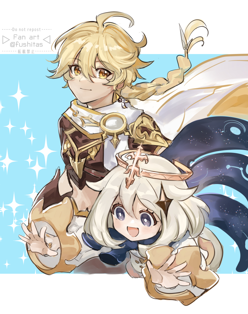 Safebooru - 1boy 1girl aether (genshin impact) ahoge arm armor armor ...