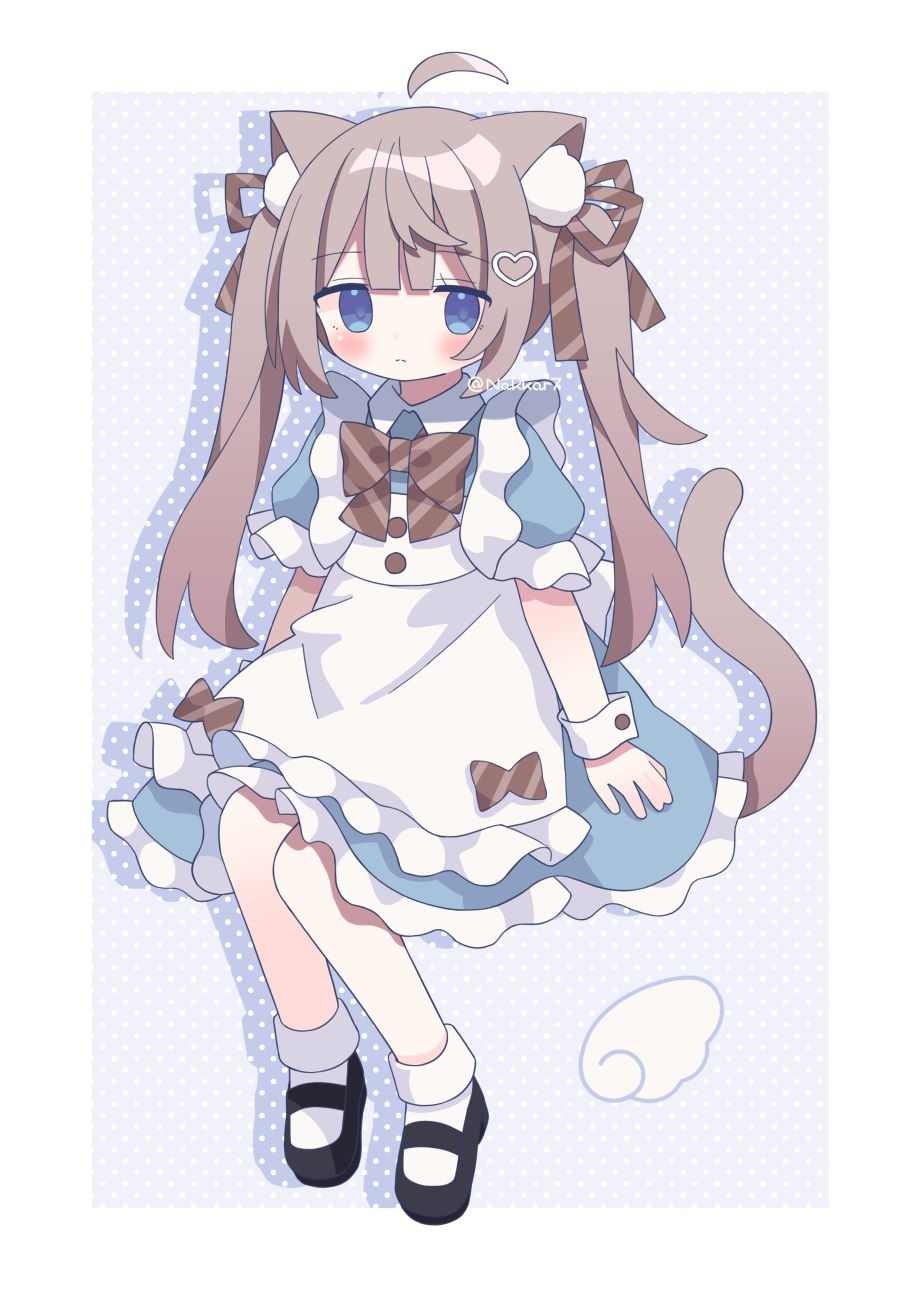 Safebooru - 1girl ahoge animal ear fluff animal ears apron black footwear blue dress blue eyes ...