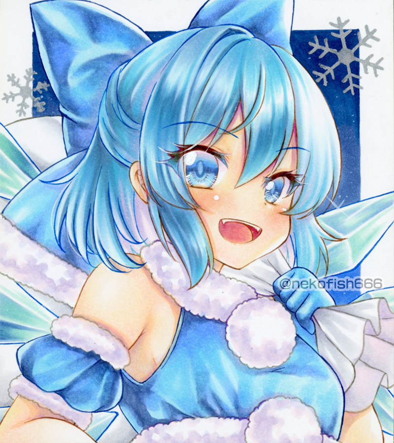 Safebooru - 1girl bare shoulders blue background blue bow blue eyes blue gloves blue hair blush ...