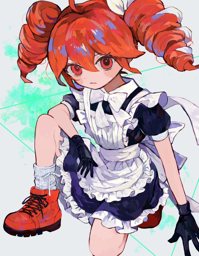 Safebooru - 1girl alternate costume apron black dress black gloves closed mouth dress drill hair ...