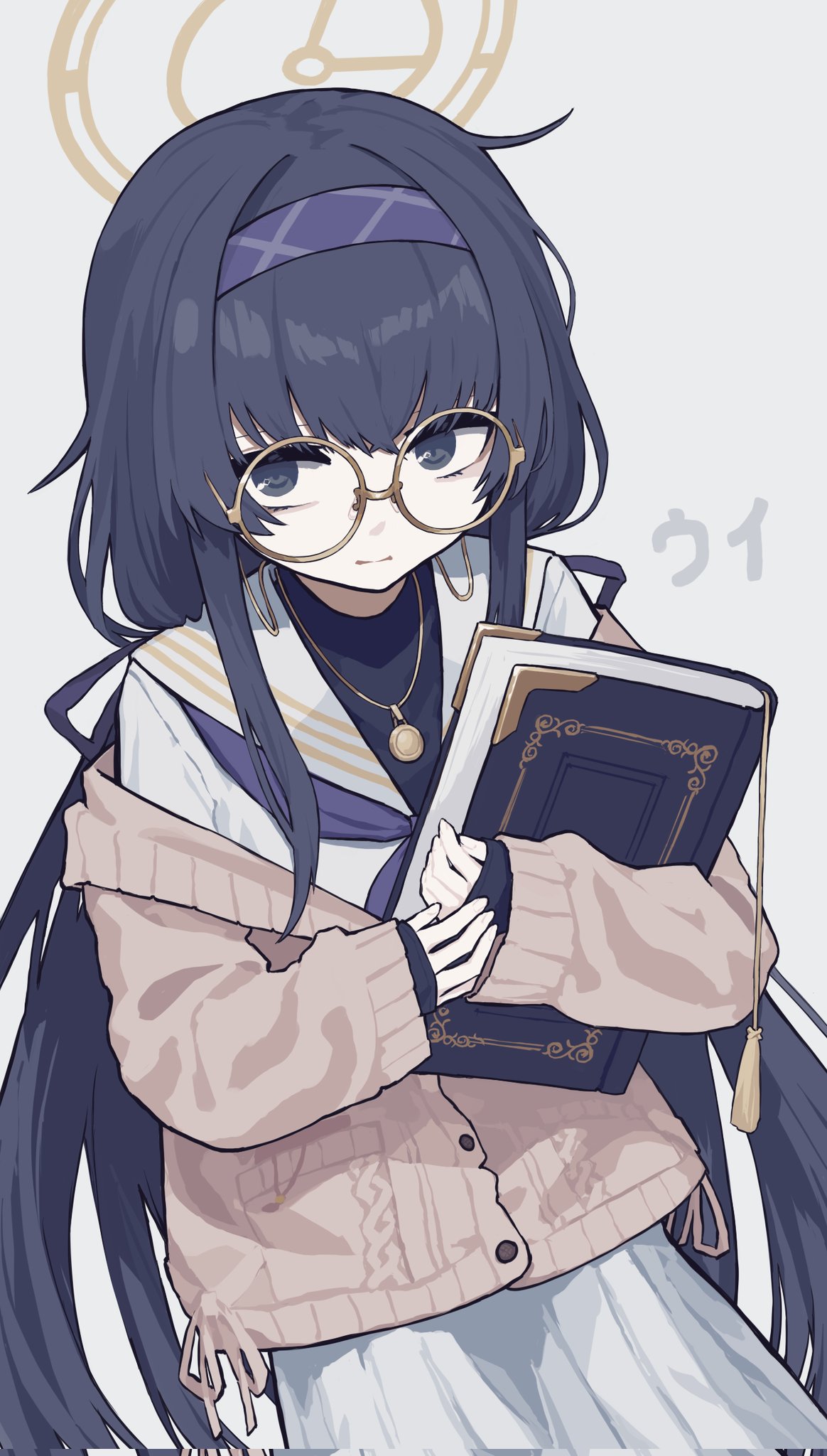Safebooru - 1girl aliasing blue archive blue hair blue hairband blue neckerchief book cardigan ...