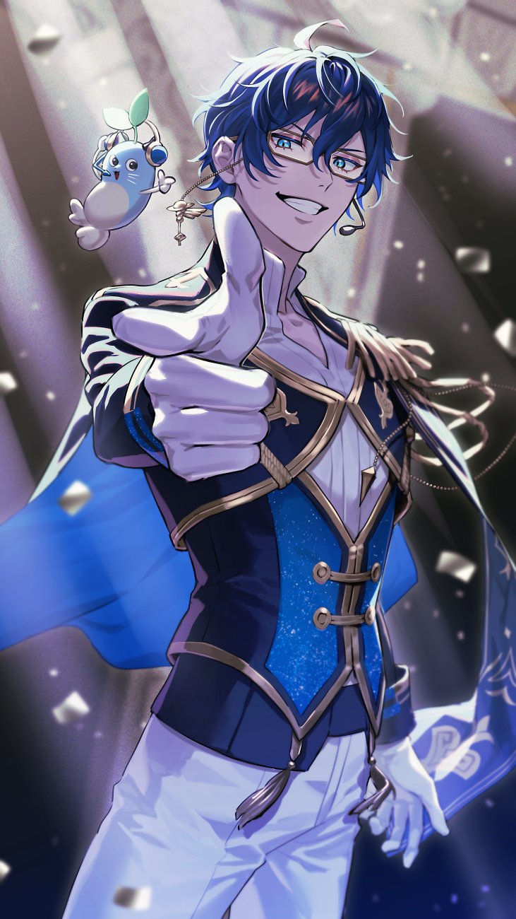 Safebooru - 1boy 8ya nagi ahoge blue cape blue eyes blue hair cape ...