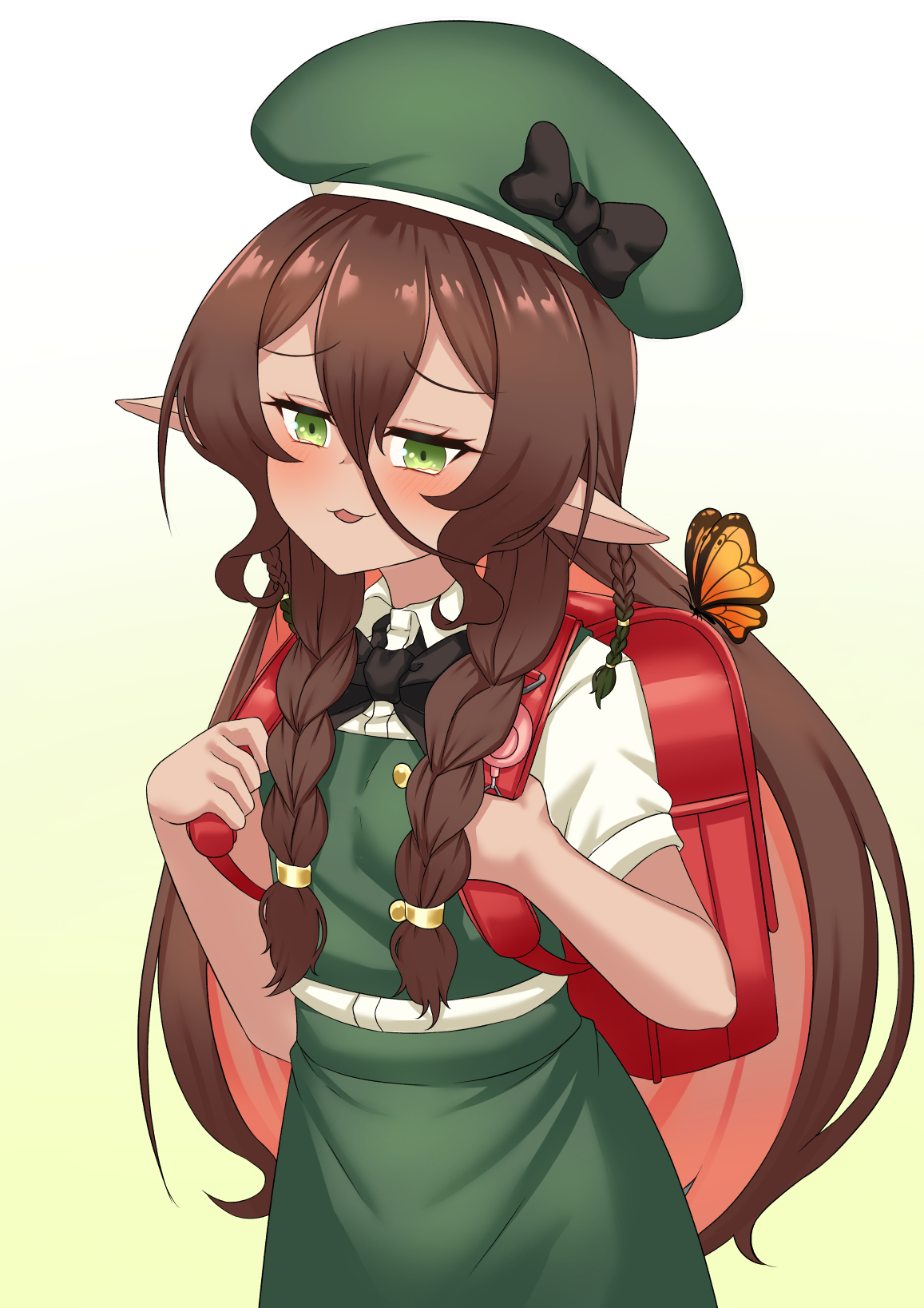 Safebooru - 1girl alternate costume backpack bag belt beret black bow black bowtie blush bow ...