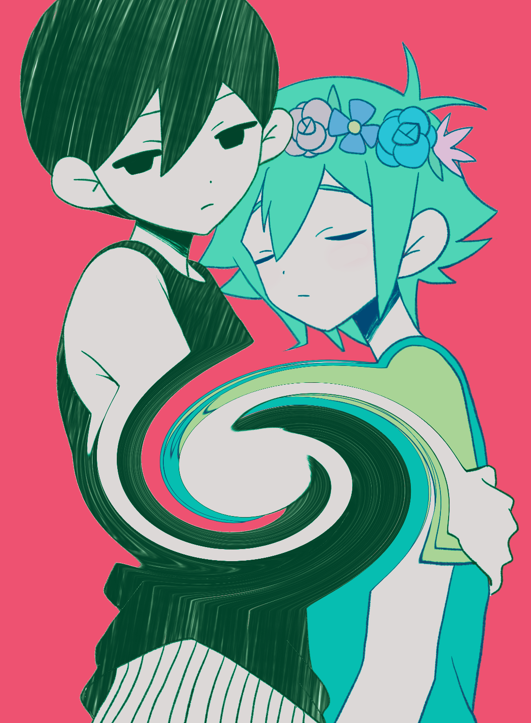 Safebooru - 2boys antenna hair aqua flower aqua hair aqua overalls aqua ...