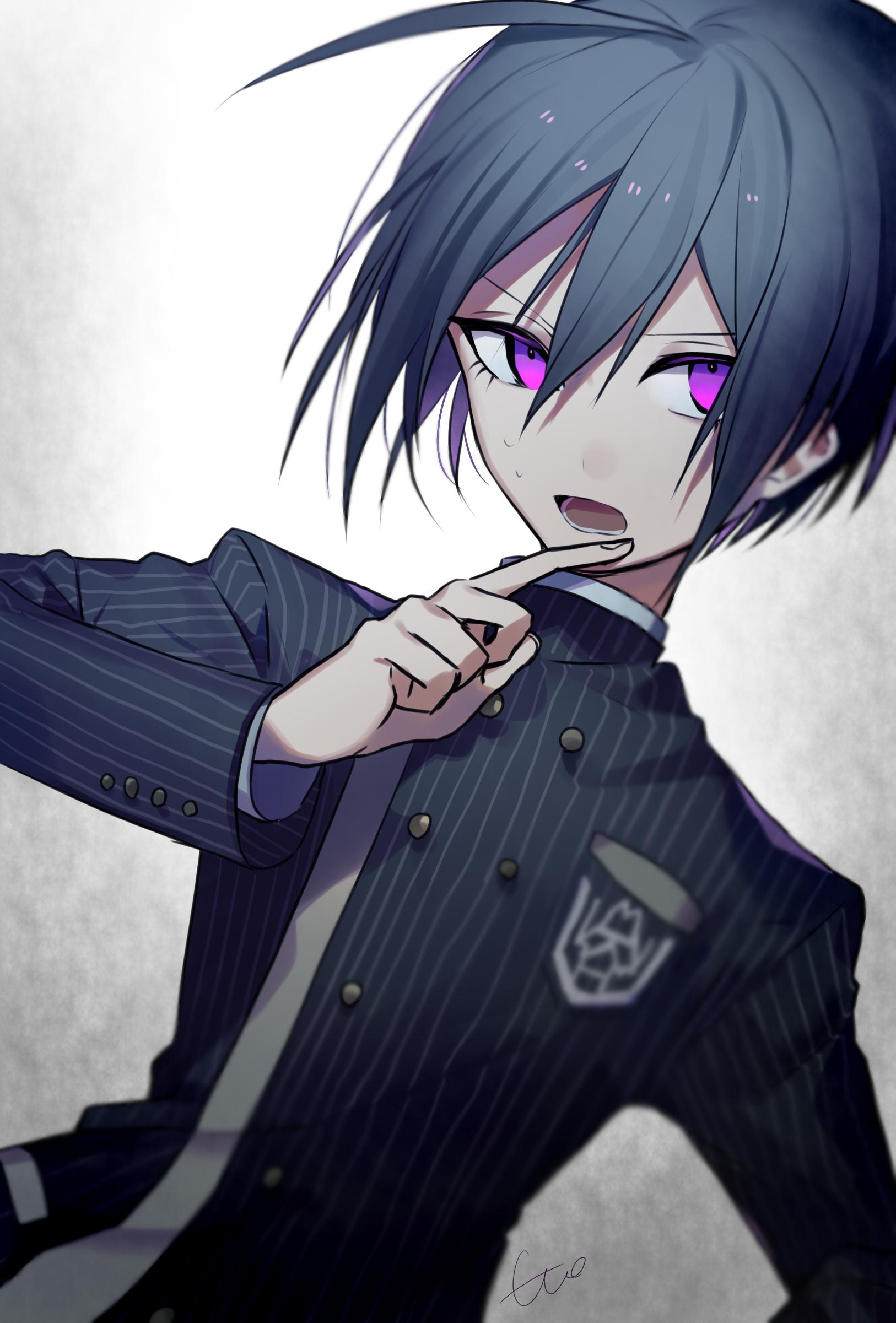 Safebooru - 1boy absurdres ahoge alternate eye color black jacket blue hair buttons collared ...