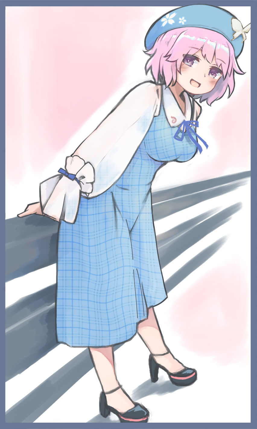 Safebooru - 1girl :d alternate costume beret black footwear blue dress blue hat blue ribbon ...