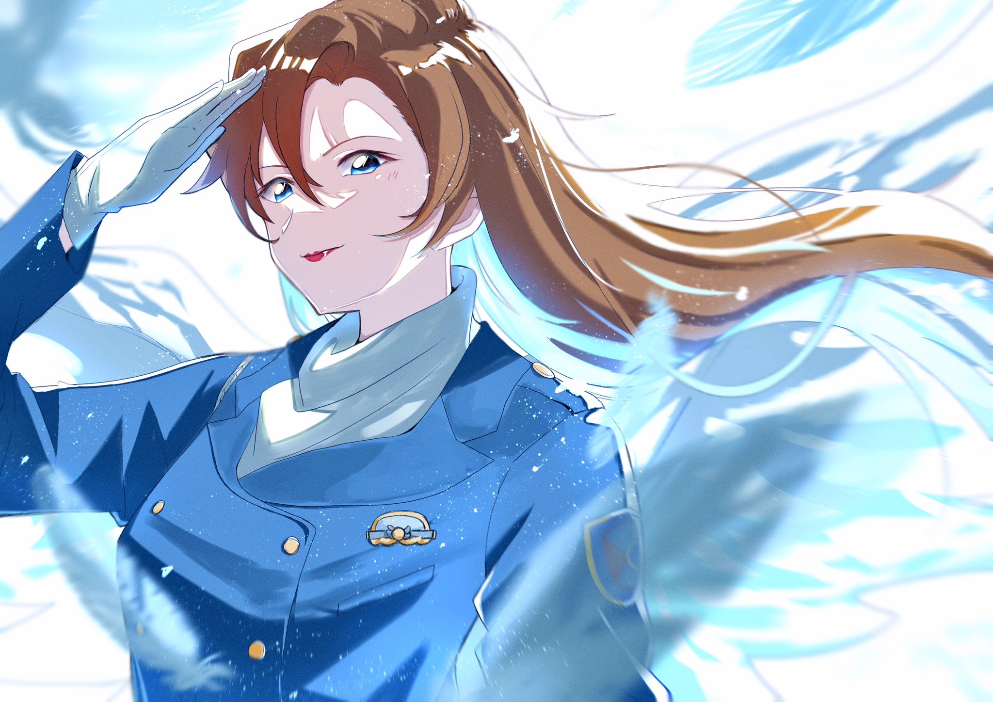 Safebooru - 1girl blonde hair blue eyes blue jacket blue theme ...