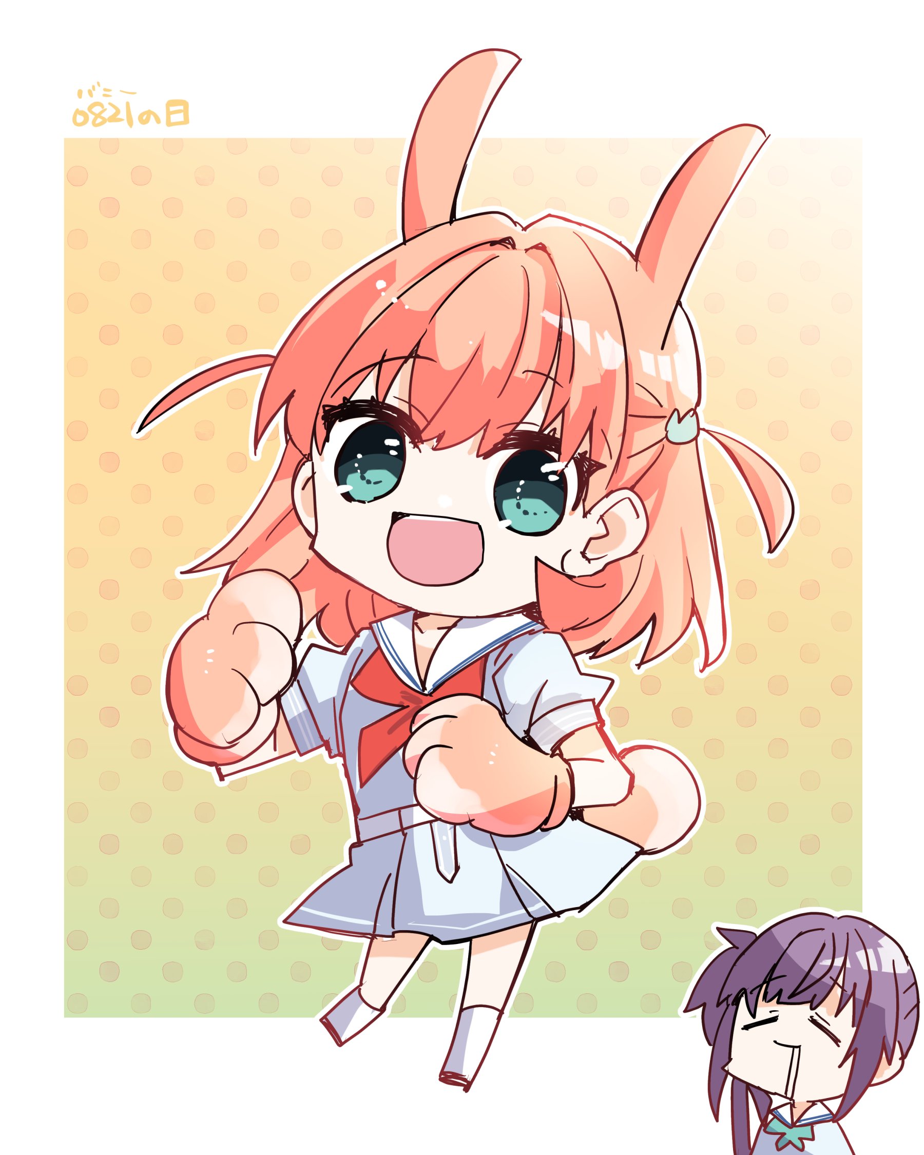 Safebooru - 2girls :d animal ears animal hands aqua eyes blue dress ...