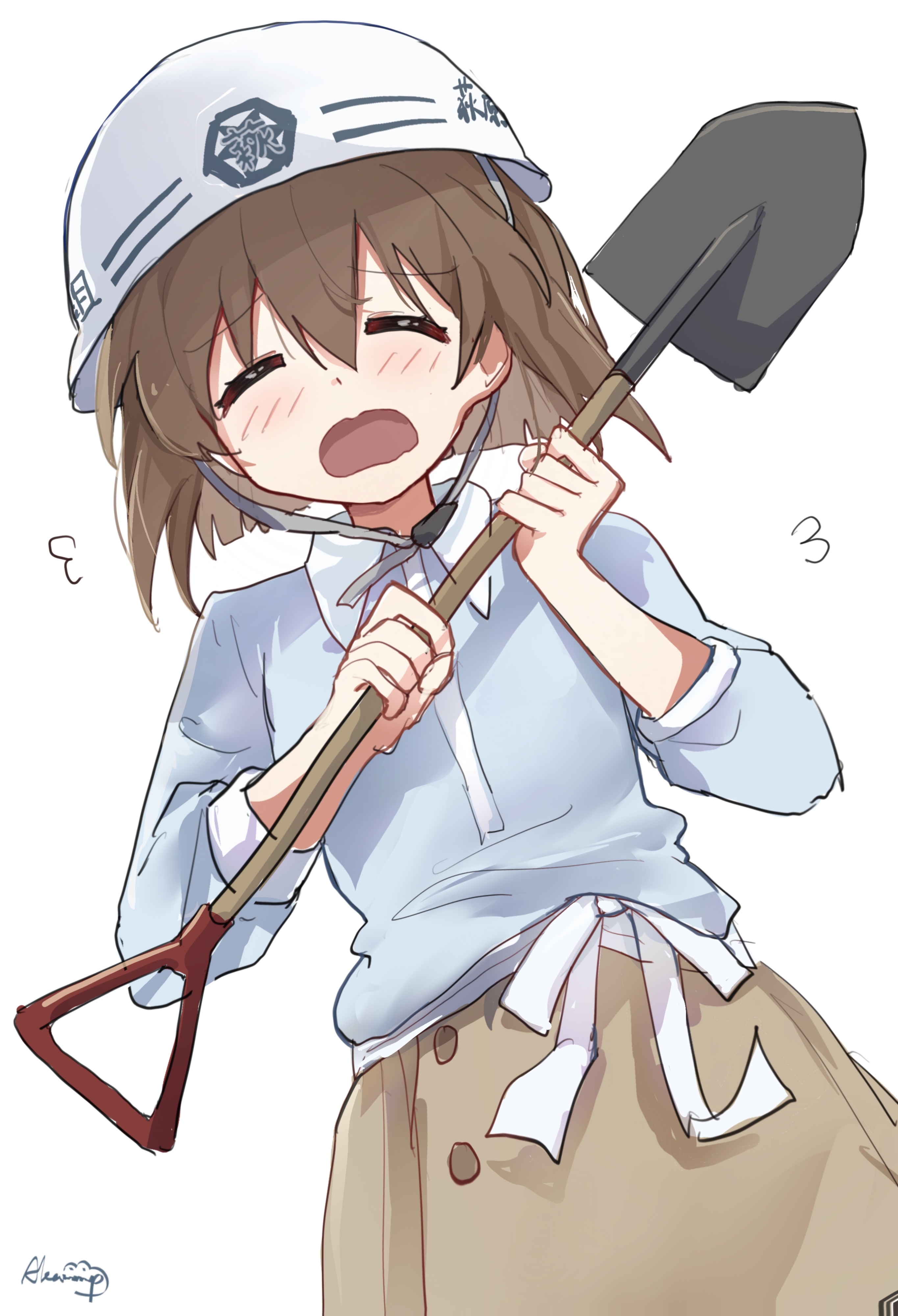 Safebooru - 1girl = = absurdres blue shirt blush bob cut bow breasts brown hair brown skirt ...