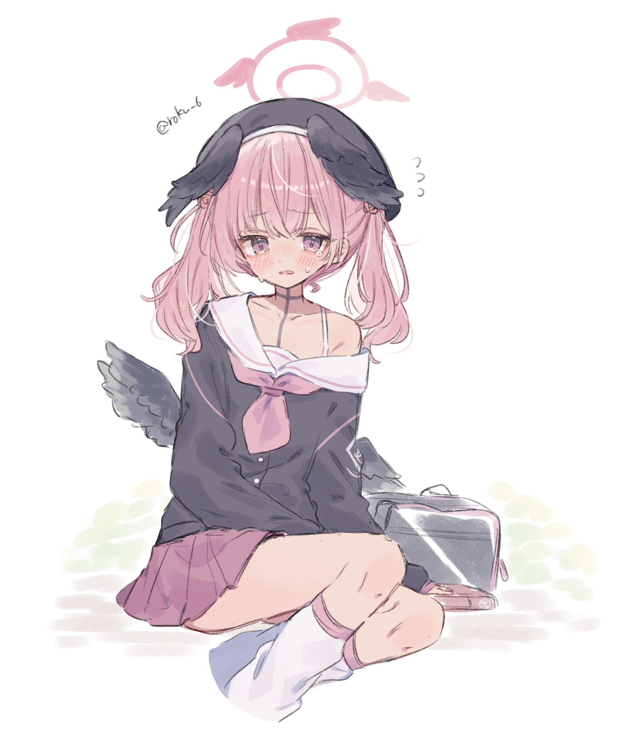 Safebooru - 1girl absurdres beret black hat black shirt black wings blue archive blush ...